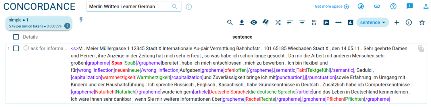 Merlin Learner Corpus | Sketch Engine